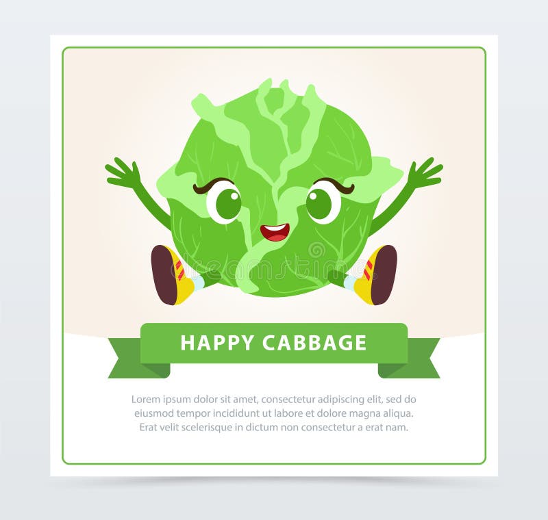 Cute Humanized Cabbage Vegetable Character, Happy Cabbage Banner Flat ...