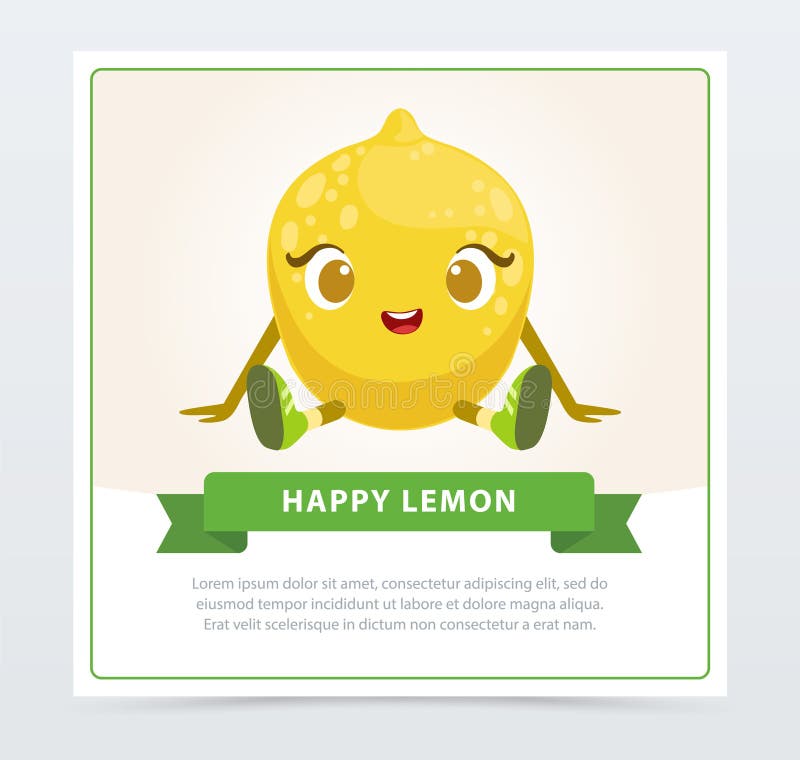 Cute Humanized Citrus Fruit Character, Happy Lemon Banner Flat Vector ...