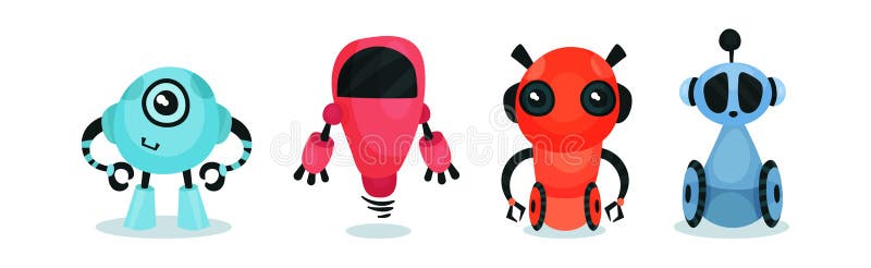 Cute Humanoid or Robot with Limbs As Artificial Intelligence Vector Set ...