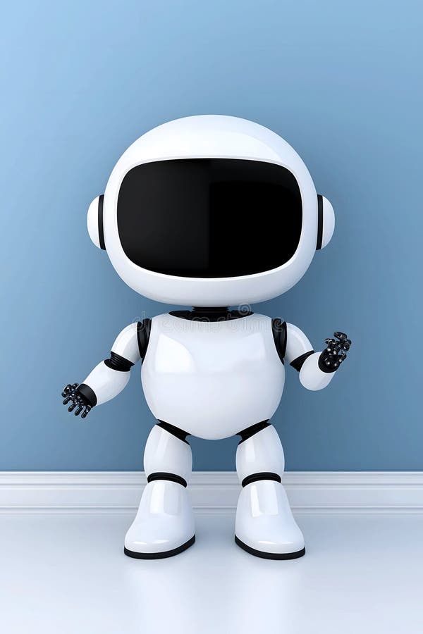Cute Humanoid Robot Standing Against a Blue Wall, Symbolizing ...