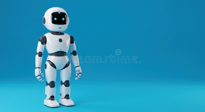 Cute Humanoid Robot Standing on a Blue Background in Futuristic Setting ...