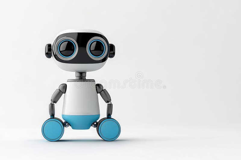 Cute Humanoid Robot Toy with Big Eyes and a Friendly Expression on a ...