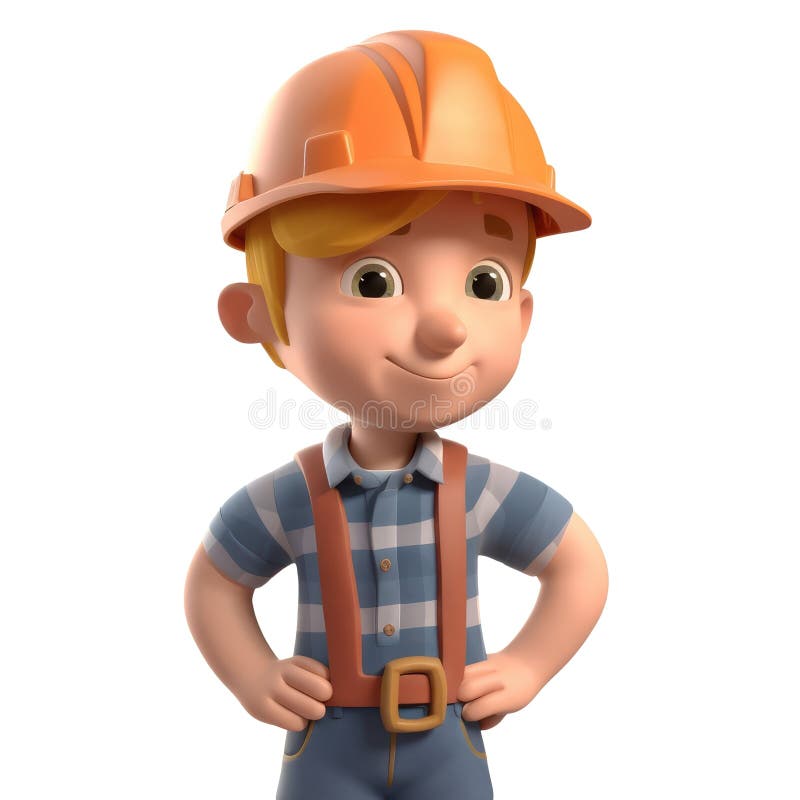 Cute Icon 3D Builder Man or Engineer Standing in Professional Uniform ...