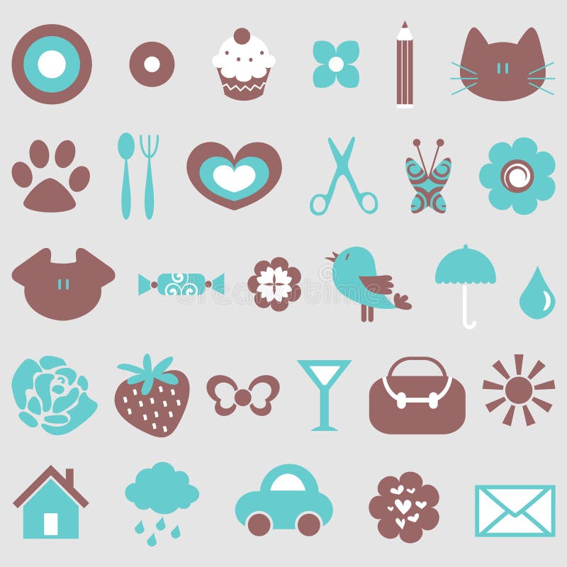 Cute icons set stock vector. Illustration of flower, baby - 26961236