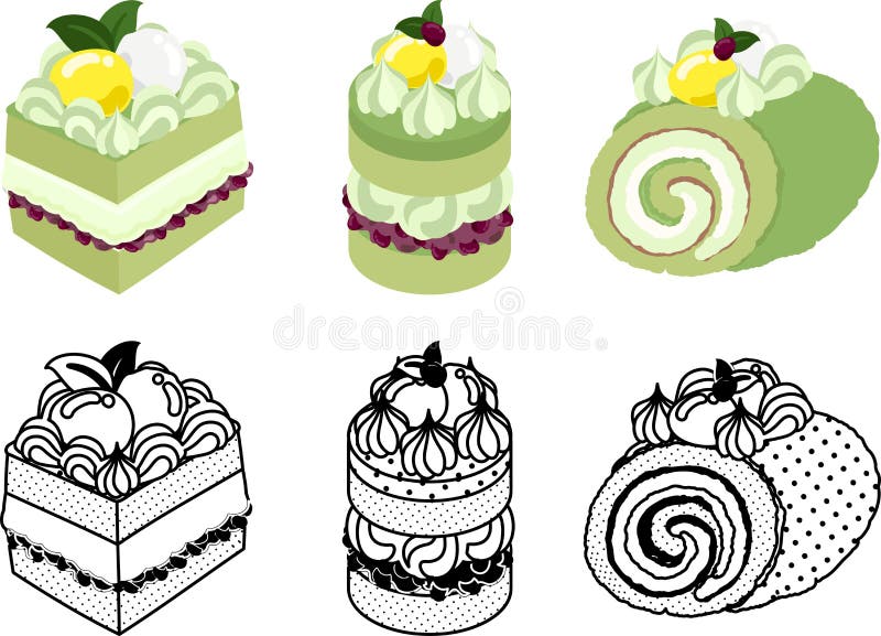 The Various Green Tea Cakes Icons Stock Vector - Illustration of ...