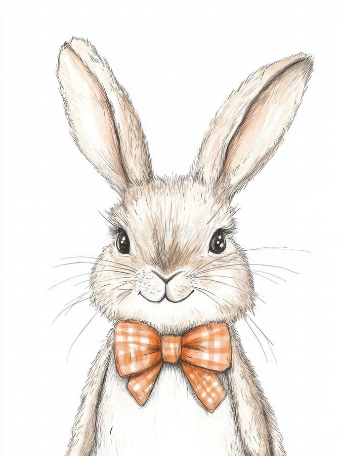 Cute Illustrated Rabbit Character Wearing a Checkered Bow Tie with a ...