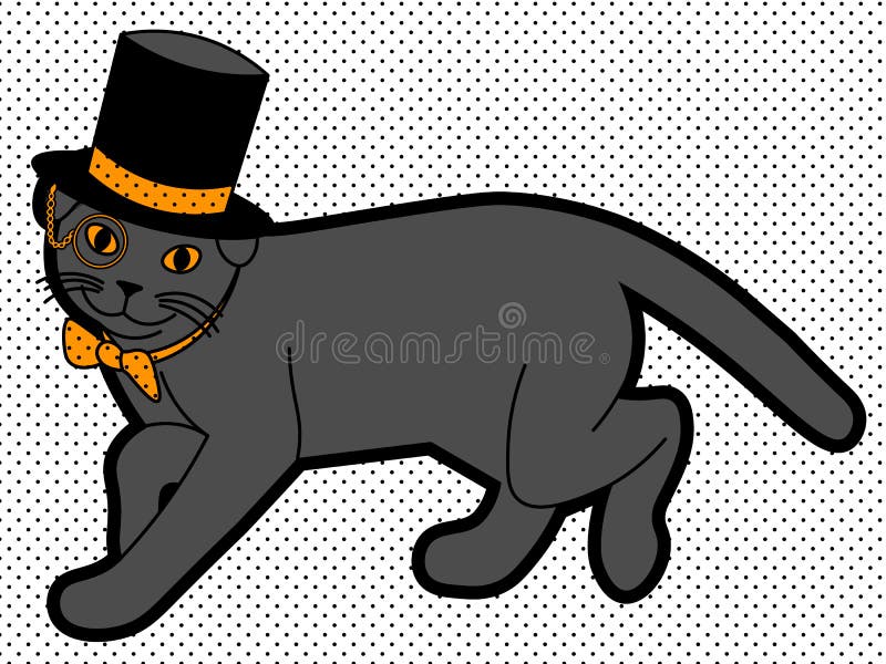 Cute Illustration of Cat with Monocle in the Cylinder and Bowtie Stock ...