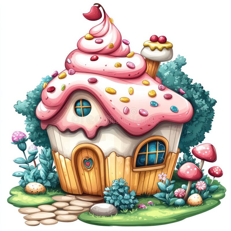 Cute Illustration of a Cupcake House with a Cherry on Top Stock ...