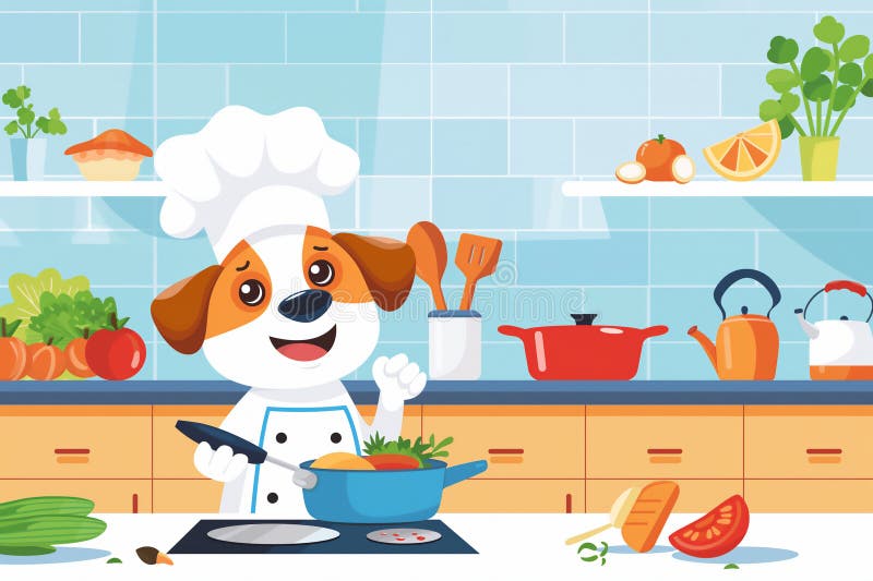 Cute Illustration of a Dog Cooking Vegetables Stock Illustration ...