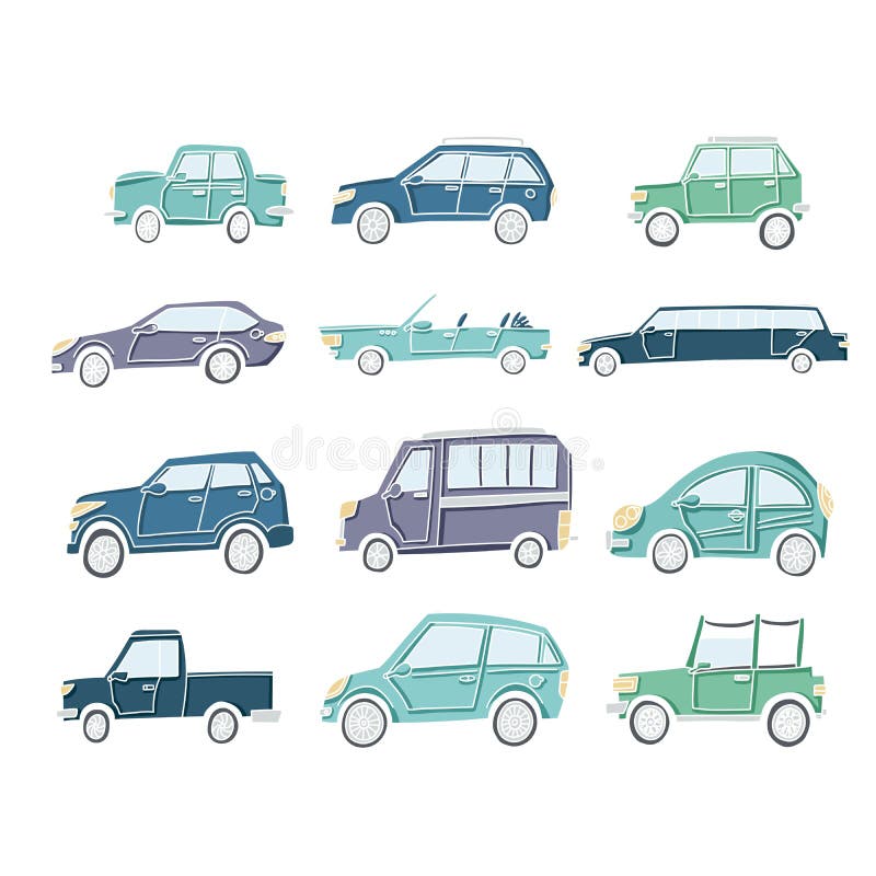 Cute Illustration of a Doodle Car Set Stock Vector - Illustration of ...