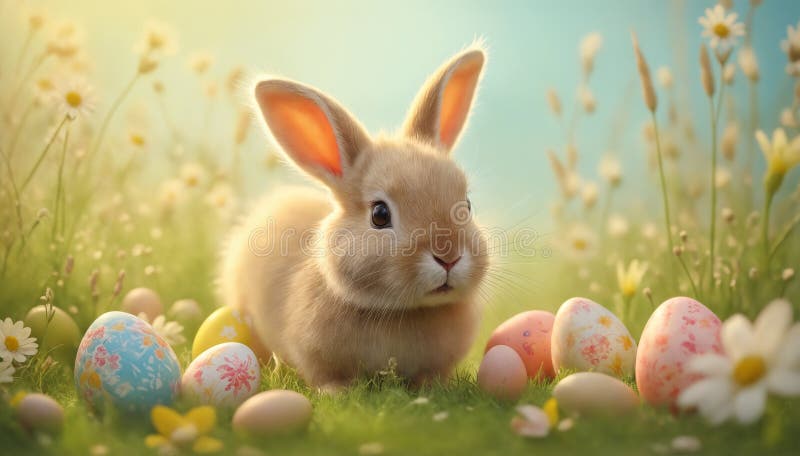 Cute Illustration of Easter Bunny. Backdrop for a Happy Easter ...