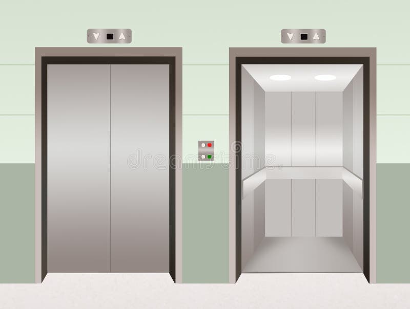 Elevators Door Sign. Vector. Brush Drawed Black Icon at Light Br Stock ...