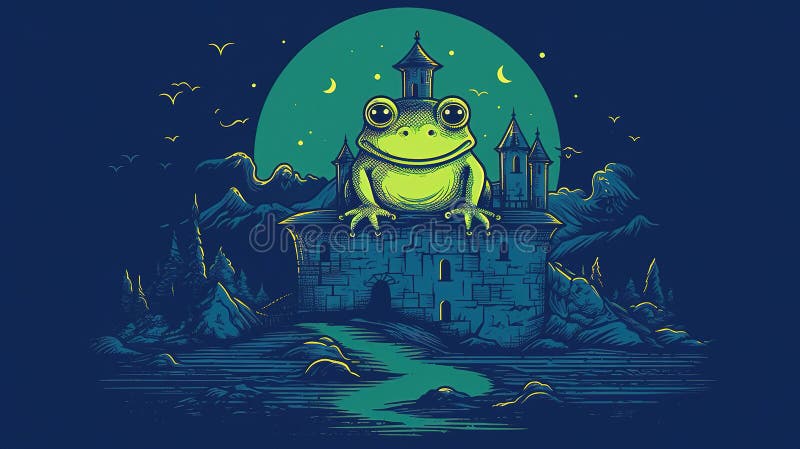 A Cute Illustration of a Fairytale Frog in Front of His Castle, Ai ...