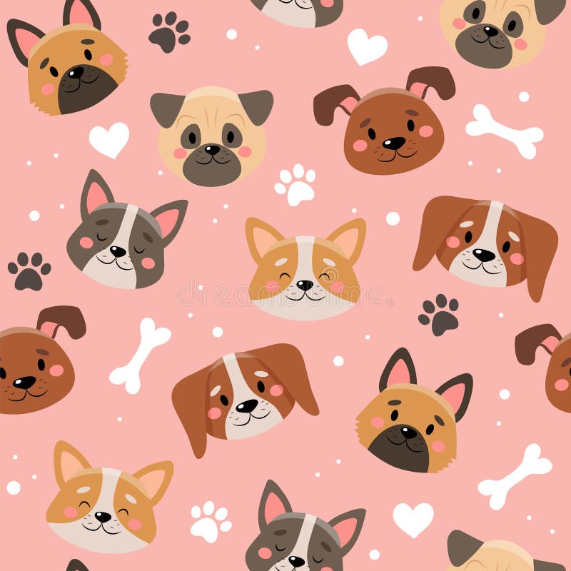 Cute Pets Pattern with Different Dogs. Illustration in Flat Style Stock ...