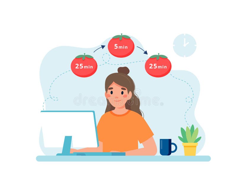 Woman Working with Computer Using Time Management. Pomodoro Technique ...