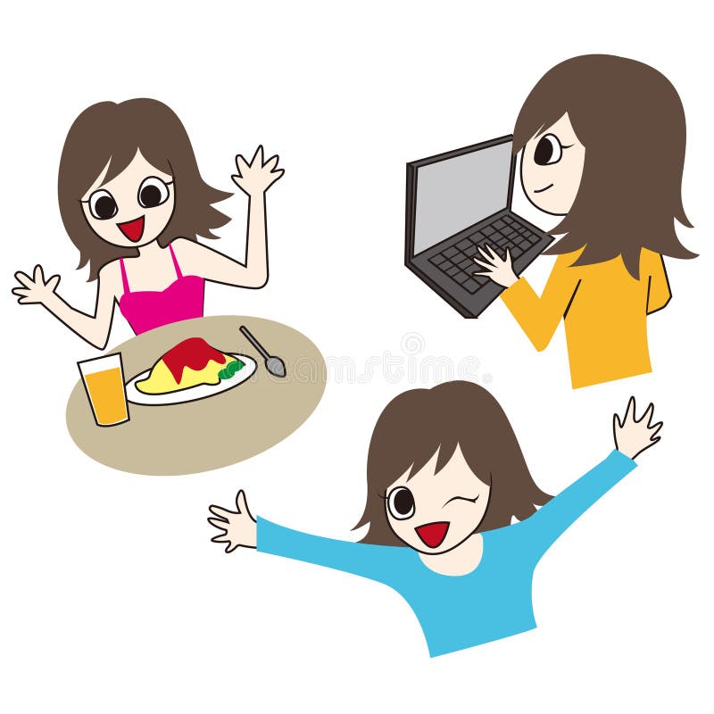 Cute Illustration of Happy Lady Stock Vector - Illustration of habits ...
