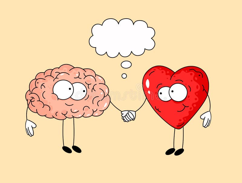 Cute Illustration of Human Brain and Heart. Stock Vector - Illustration ...