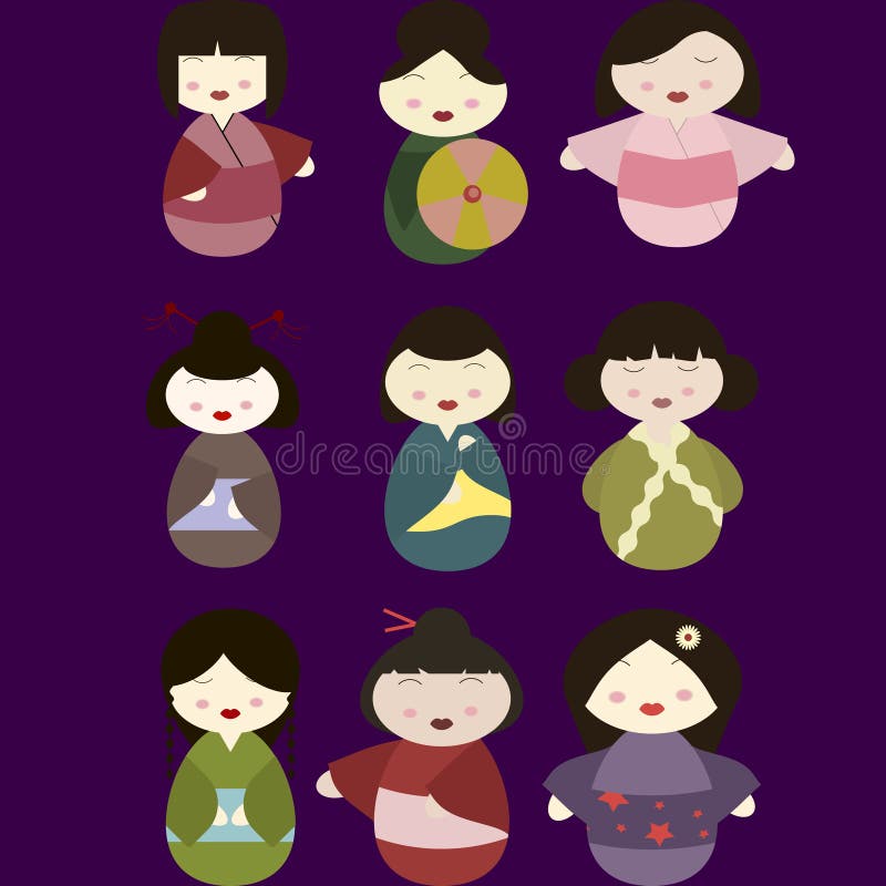 Cute Illustration of Japan Dolls, Vector Kokeshi Dolls Stock Vector ...