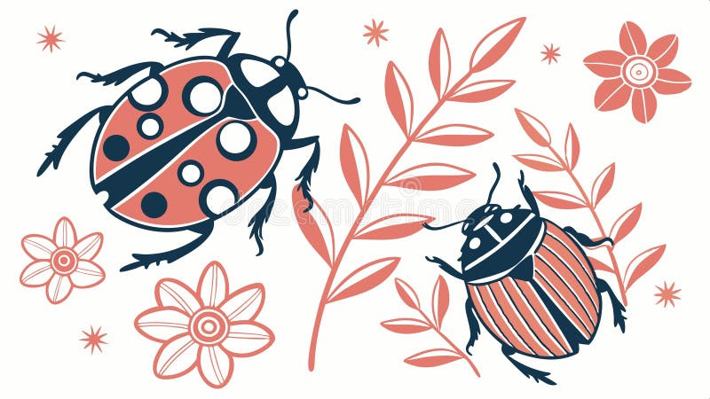 Cute Illustration of Ladybugs and Flowers Pattern Vector Design Generative AI Stock Vector ...