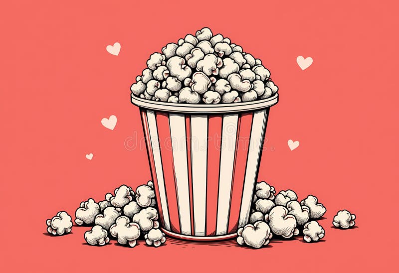 Cute Illustration of a Popcorn Bucket with Hearts Stock Illustration ...