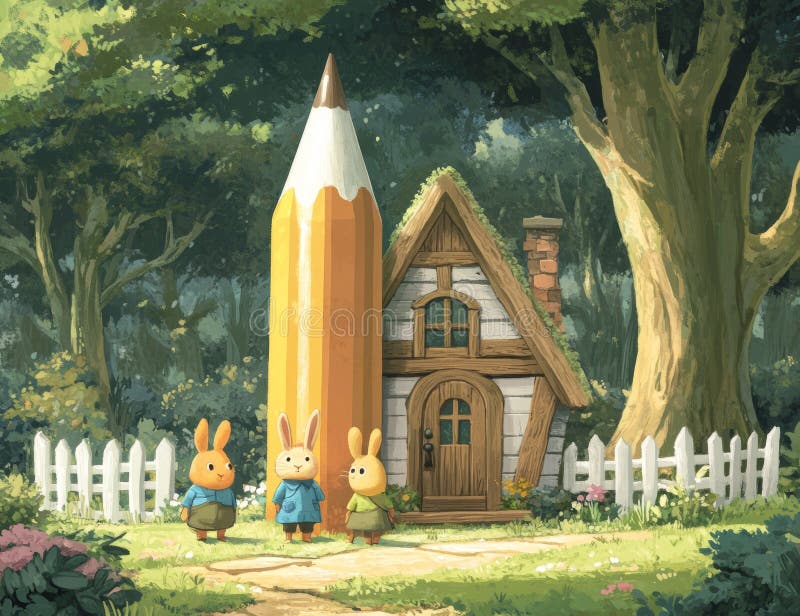 This Cute Illustration Shows Three Rabbits in Front of a Farm Stock ...