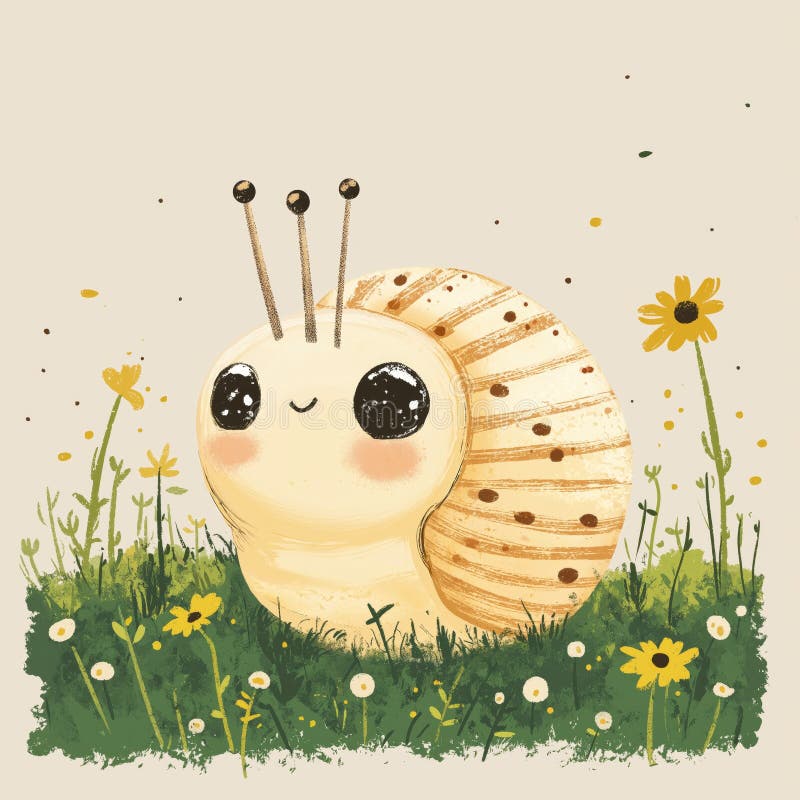 Cute Illustration of a Snail. Cute Snail Greeting Card Stock ...