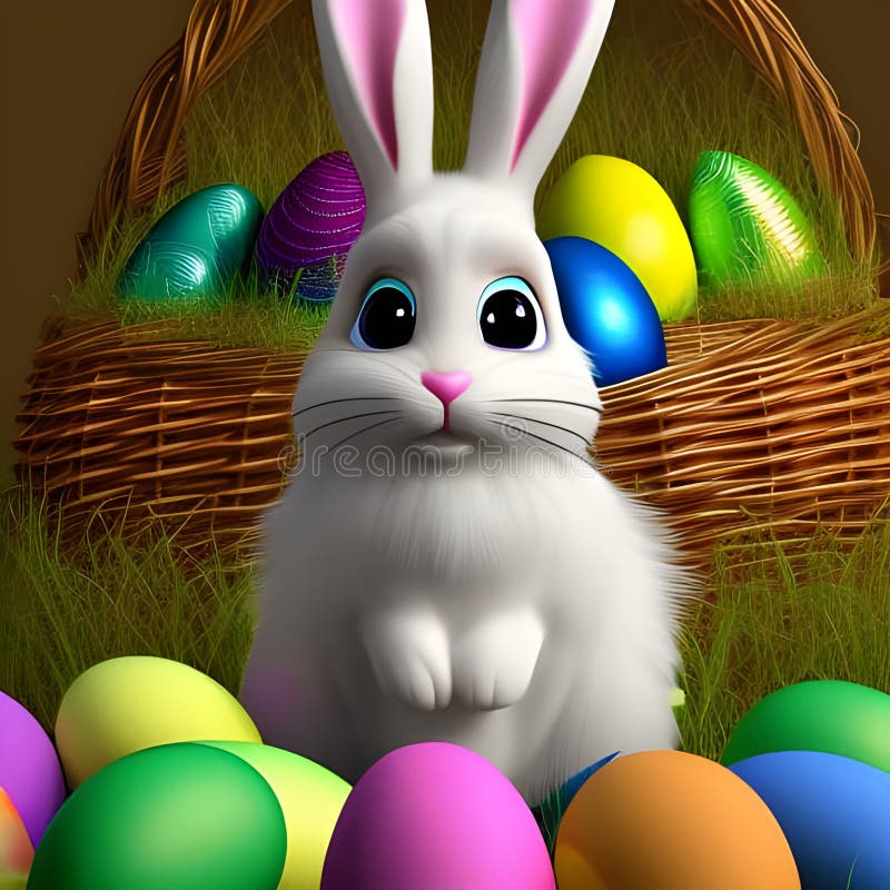Illustration of White Rabbit with Basket of Easter Eggs Stock ...