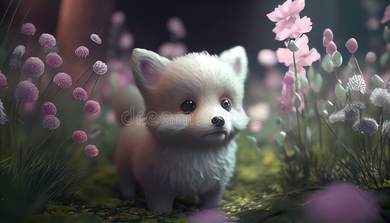 A Cute Illustration of a Young Wolf in a Forest Setting, with a Curious ...