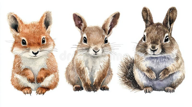 Cute Illustrations of Three Different Small Mammals in Pastel Colors ...