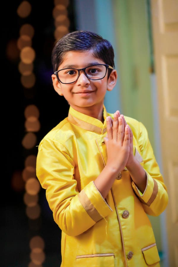 Cute Indian Child on Traditional Wear Stock Photo - Image of lamp ...