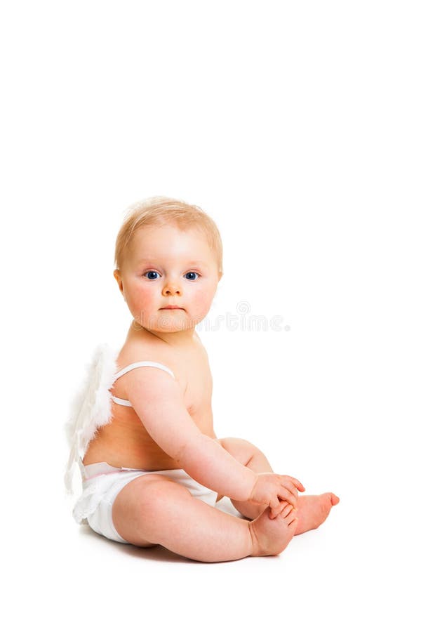 Happy Little Baby Angel with Wings Stock Image - Image of freedom ...