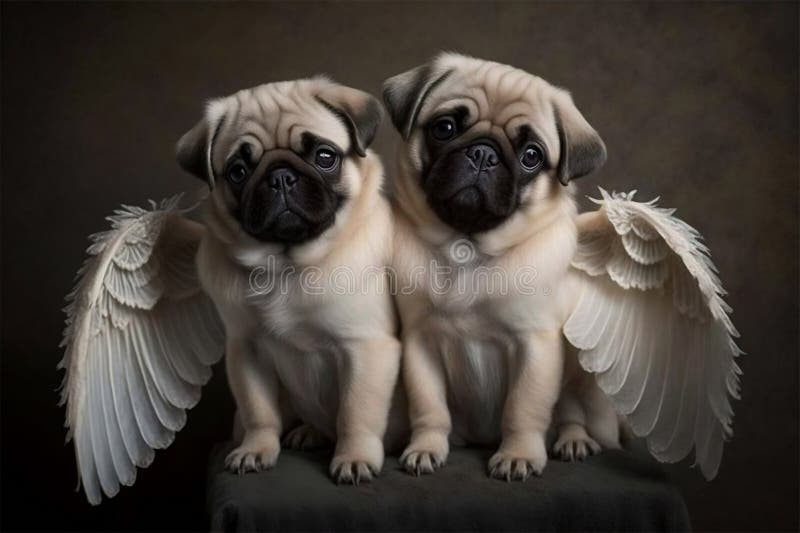 Cute Innocent Pugs with Angel Wings. Generative Ai Stock Illustration ...