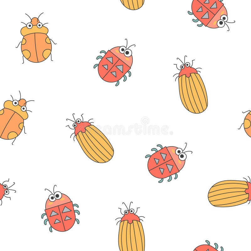 Cute Insects Cartoon Characters. Seamless Pattern Stock Vector ...