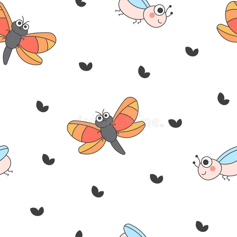 Cute Insects Cartoon Characters. Seamless Pattern Stock Vector ...