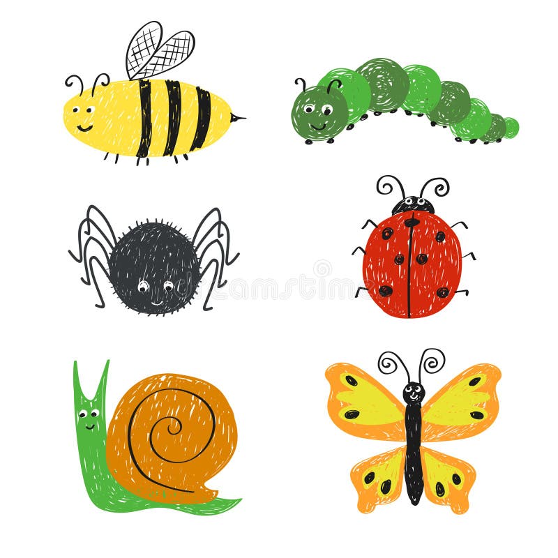 Cute Insects. Big Set of Cartoon Insects for Kids and Children ...