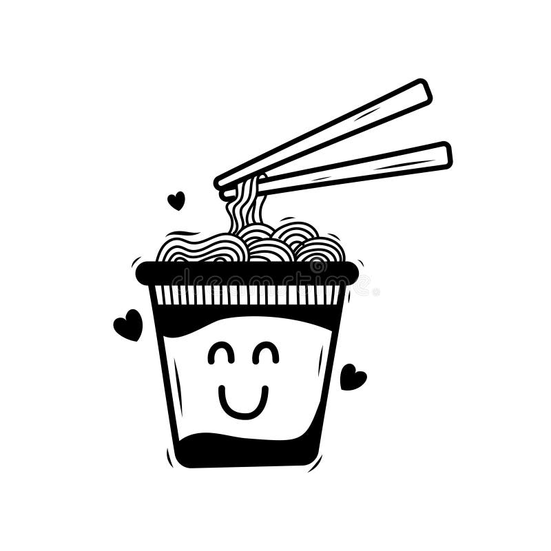Cute Instant Noodle Vector Illustration with Doodle Drawing Style Stock ...