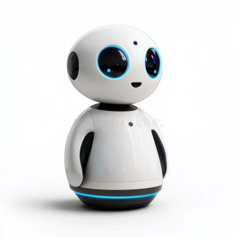 Cute Interactive Home Robot with Glowing Blue Lights on White ...