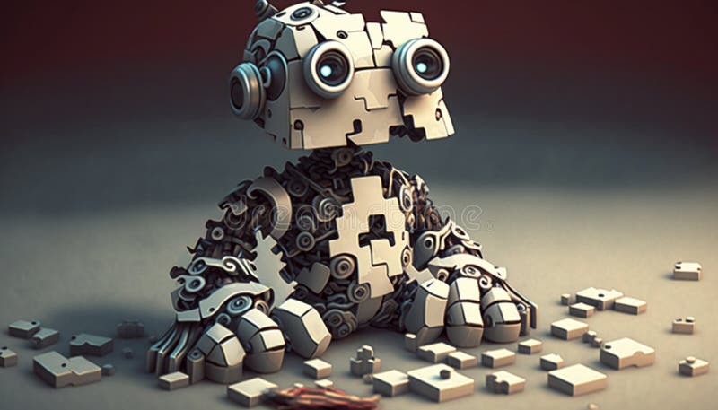 Cute Introverted Robot Jigsaw Puzzle. Generative AI Stock Illustration ...