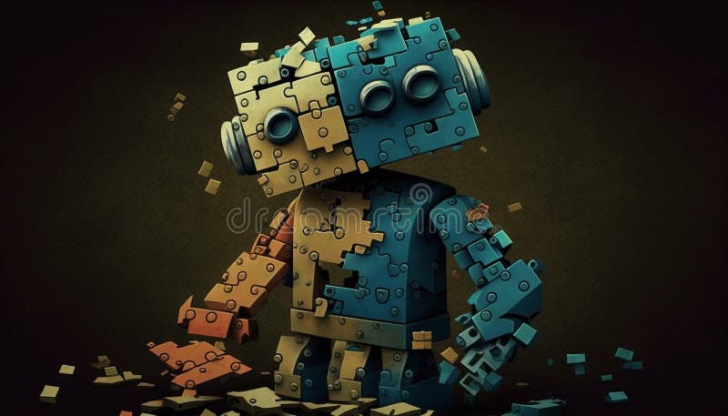 Cute Introverted Robot Jigsaw Puzzle. Generative AI Stock Illustration ...