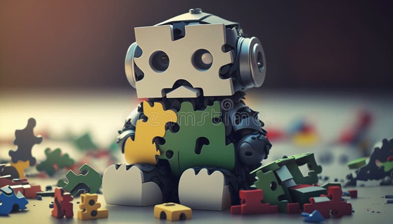 Cute Introverted Robot Jigsaw Puzzle. Generative AI Stock Illustration ...