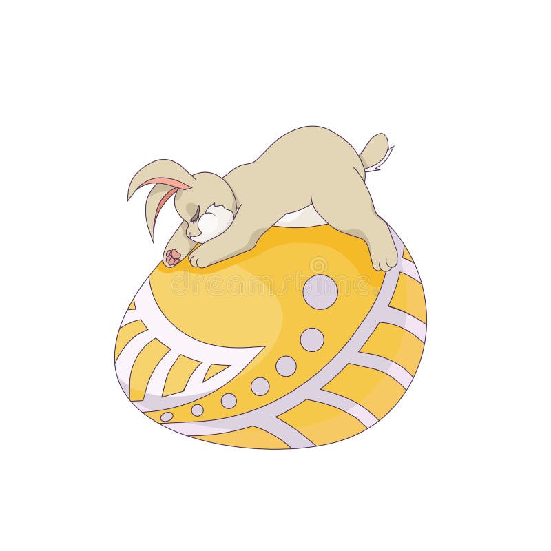 Cute Isolated Easter Bunny Sleeping on Decorated Egg, Vector Rabbit and ...