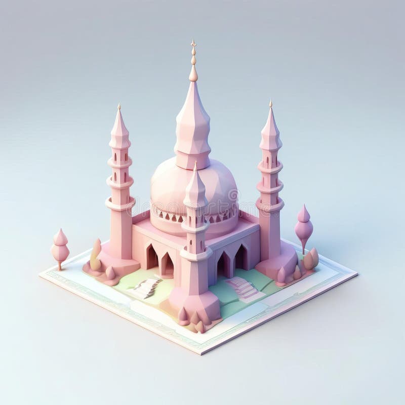 A Cute Isometric 3D Mosque Icon in Blender Stock Illustration ...