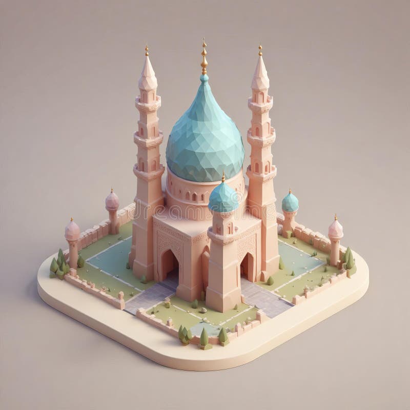 A Cute Isometric 3D Mosque Icon in Blender Stock Illustration ...