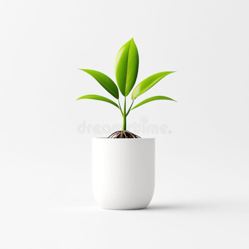 Cute Isometric Plant with Roots on a White Background Stock ...