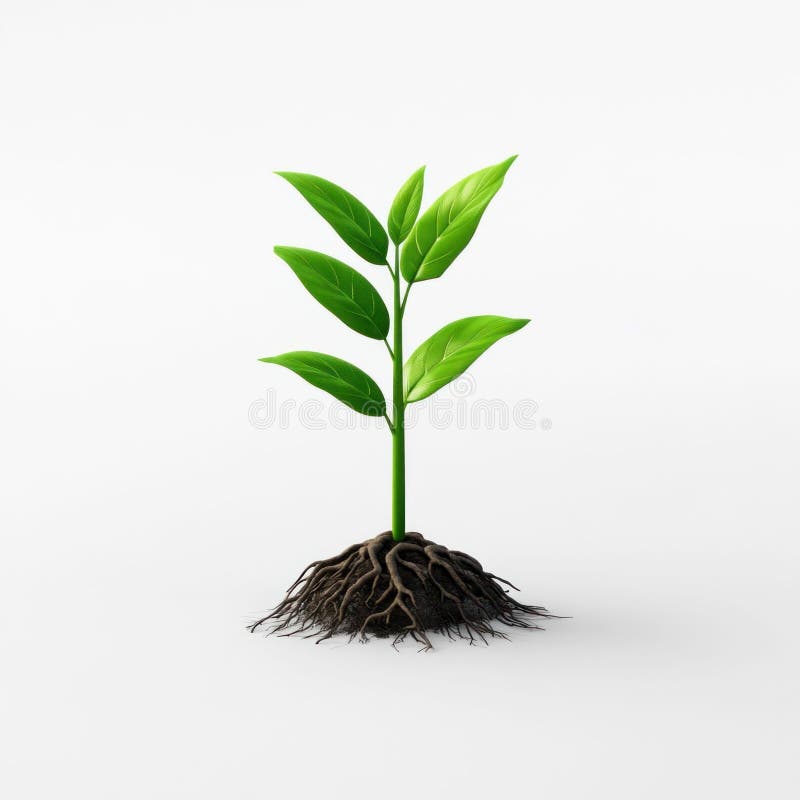 Cute Isometric Plant with Roots on a White Background Stock ...