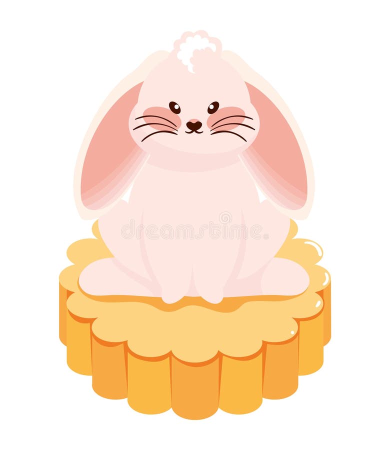 Cute Jade Rabbit and Delicious Mooncake Stock Vector - Illustration of ...