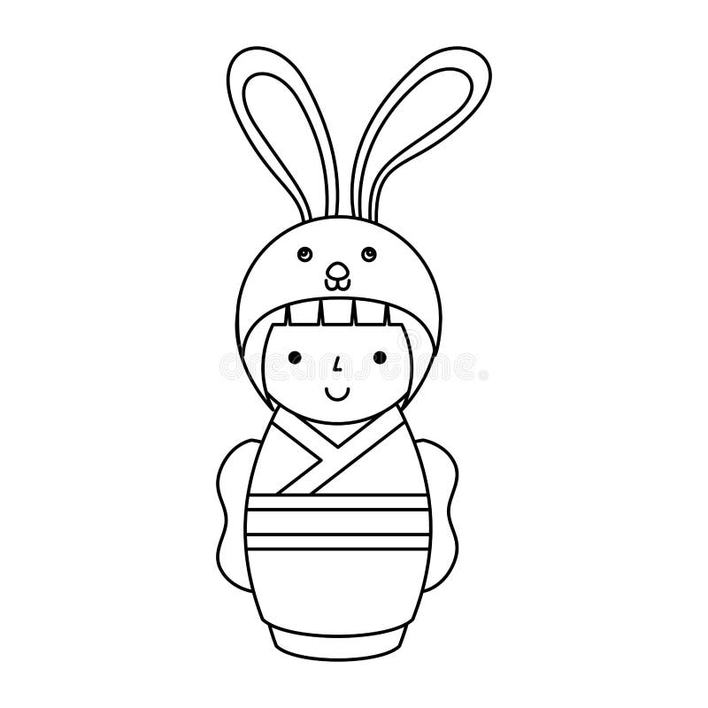 Cute Japanese Doll with a Disguise of a Rabbit Stock Vector ...