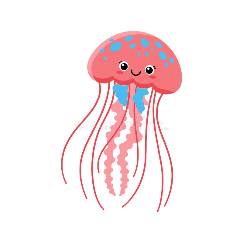 Cute Jellyfish Character Design in Flat Style Vector Art Stock Vector ...