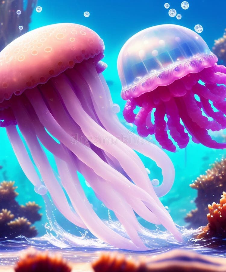 Cute Jellyfish in the Ocean.generative Ai Stock Illustration ...