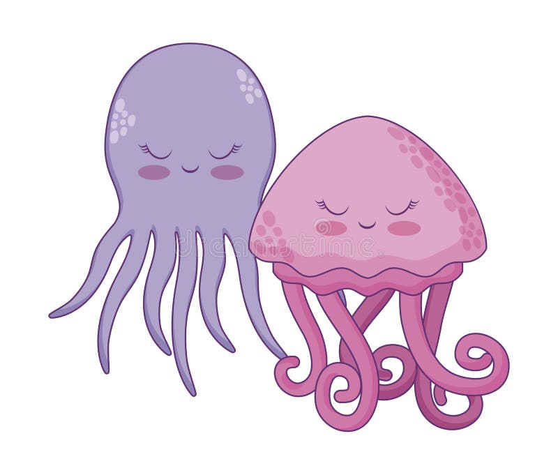 Cute Jellyfish with Octopus Stock Vector - Illustration of fish, trendy ...